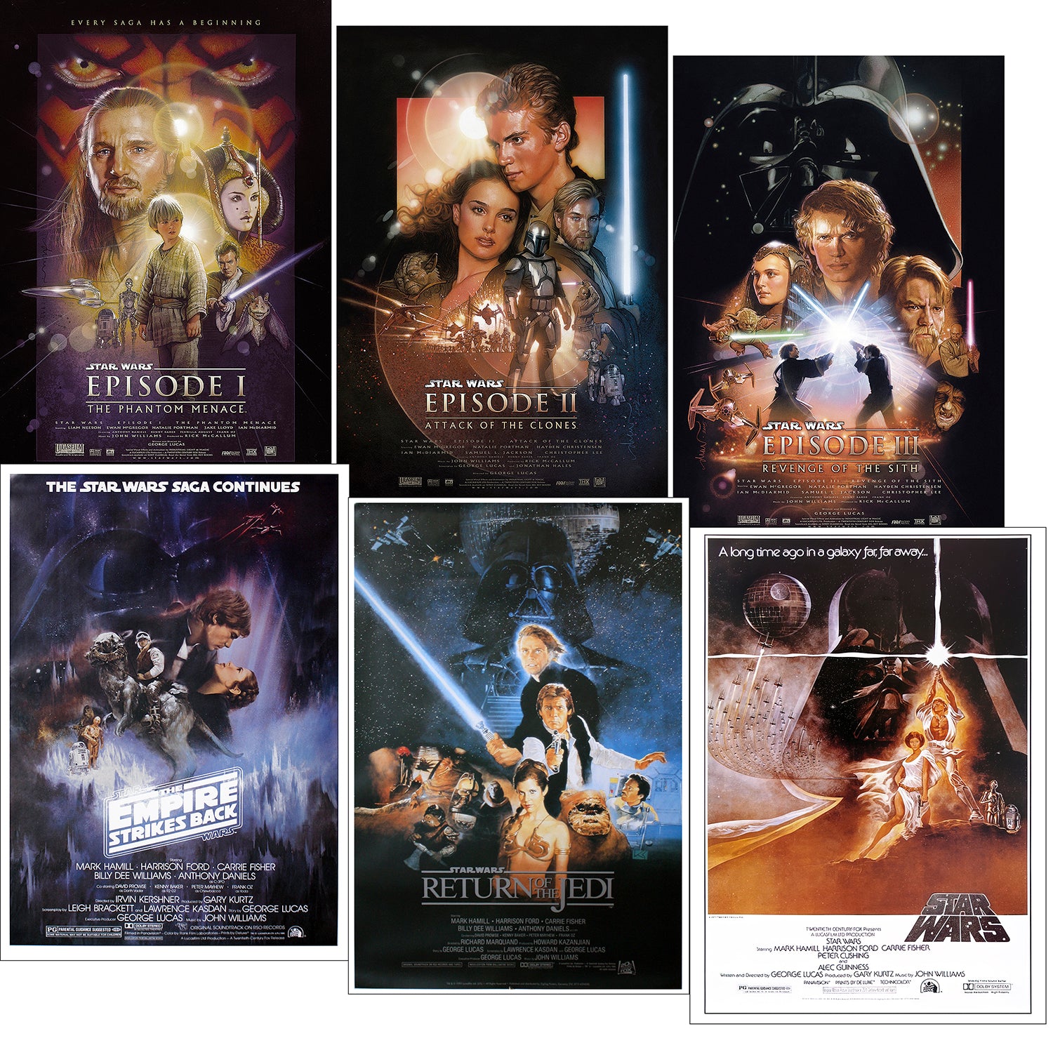 Star Wars Poster Set of 6 Episode I, II, III, IV, V, VI
