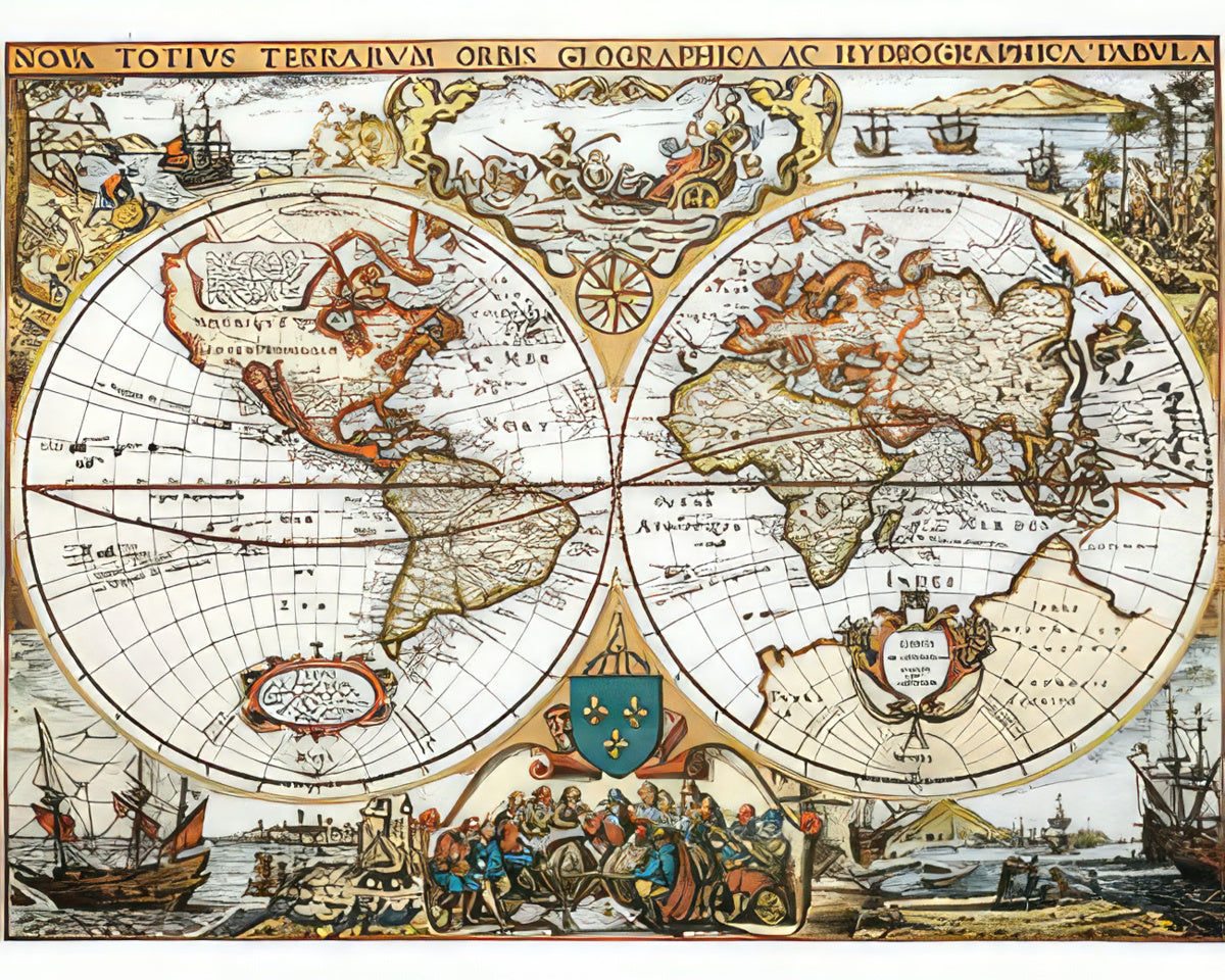 Historical world map aluminum relief print (Dufex)