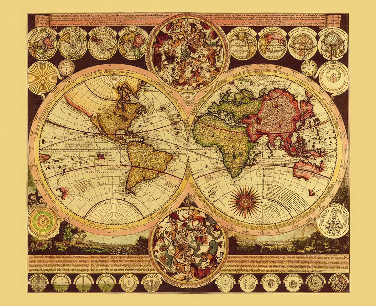 Historical world map aluminum relief print (Dufex)